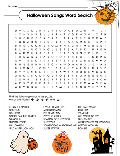 Halloween Song Spooky Word Search | Teaching Resources