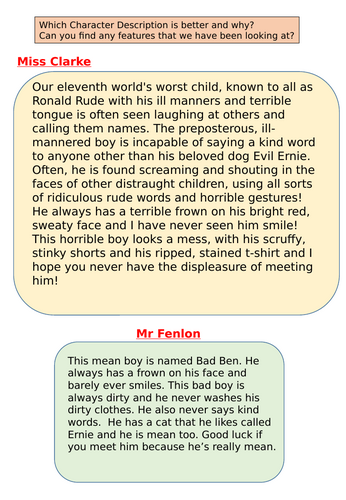 Year 3 - World's Worst Children Character Description Writing Lessons ...