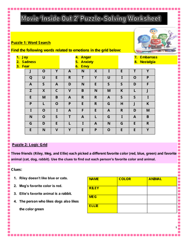 Worksheet Collection Movie "Inside Out 2" (2024) with Keys | Teaching ...