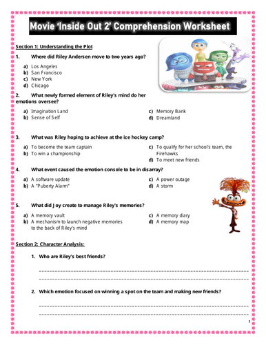 Worksheet Collection Movie "Inside Out 2" (2024) with Keys | Teaching ...