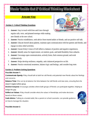 Worksheet Collection Movie "Inside Out 2" (2024) with Keys | Teaching ...