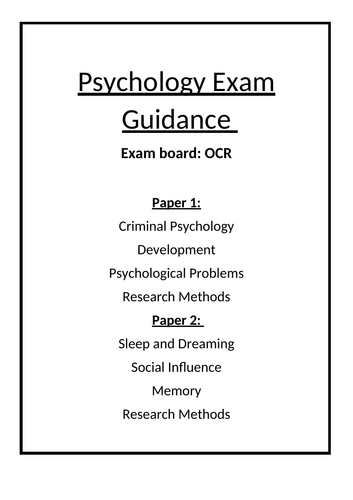 Psychology OCR Exam Guidance Booklet | Teaching Resources