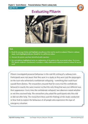 Pro-social behaviour: Piliavin's subway study - SOCIAL INFLUENCE ...