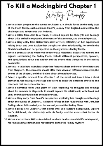 To Kill a Mockingbird Chapter 1 Post-Reading Creative Writing Prompts ...