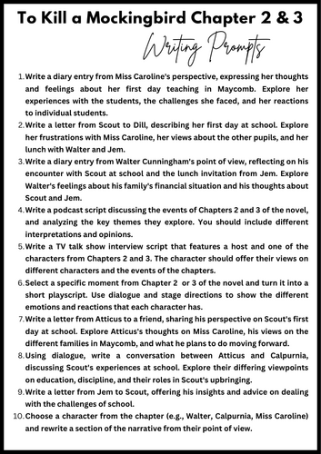 To Kill a Mockingbird Chapters 2 and 3 Post-Reading Creative Writing ...