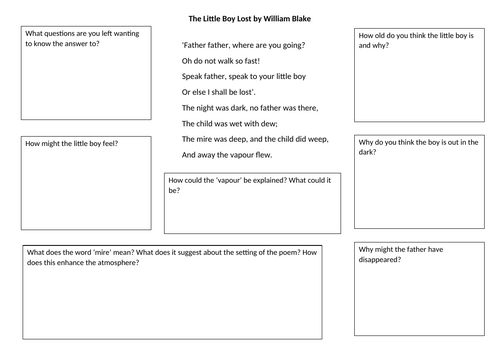 Little Boy Lost and Little Boy Found William Blake resources | Teaching ...