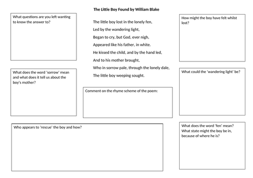 Little Boy Lost and Little Boy Found William Blake resources | Teaching ...
