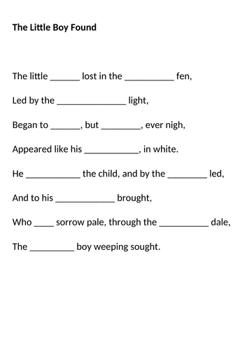 Little Boy Lost and Little Boy Found William Blake resources | Teaching ...
