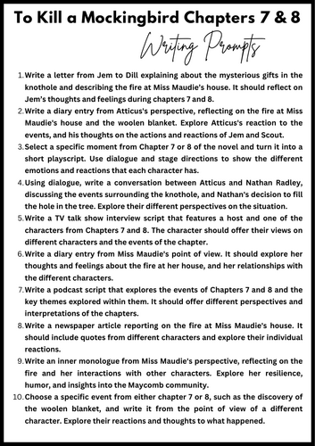 To Kill a Mockingbird Chapters 7 and 8 Post-Reading Creative Writing ...