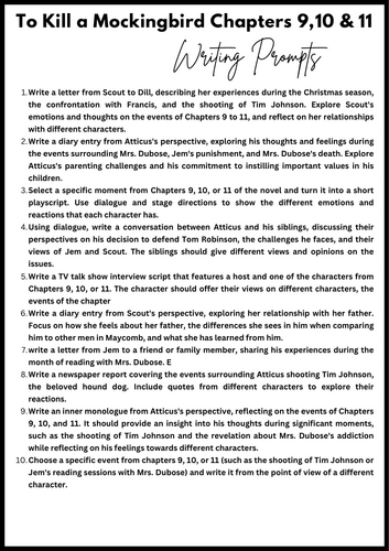 To Kill a Mockingbird Chapters 9, 10 and 11 Post-Reading Creative ...