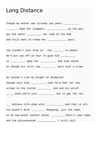 Long Distance 2 poem resources | Teaching Resources