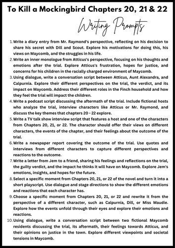 To Kill a Mockingbird Chapters 20, 21, and 22 Post-Reading Creative ...