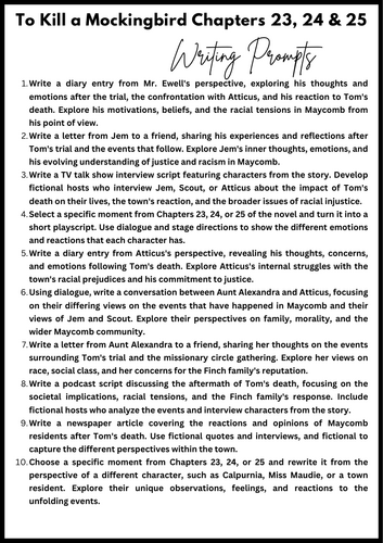 To Kill a Mockingbird Chapters 23, 24 and 25 Post-Reading Creative Writing Prompts | Teaching ...