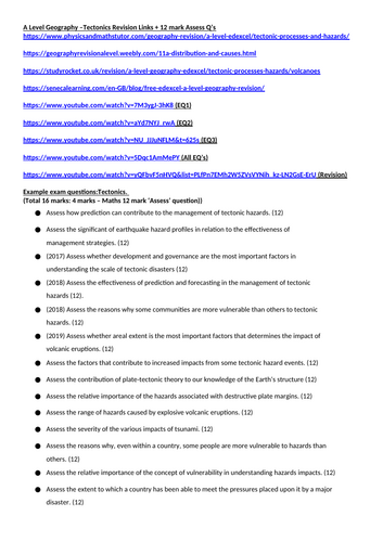 Edexcel A level Geography - Tectonics & Coasts Revision Pack | Teaching ...