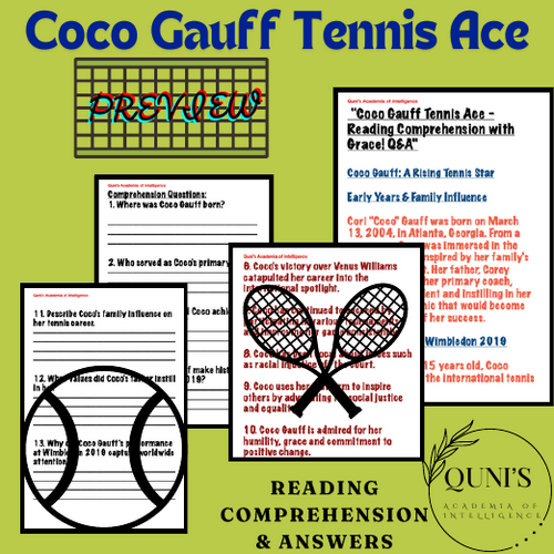 "Coco Gauff Tennis Ace - Reading Comprehension with Grace! Q&A ...