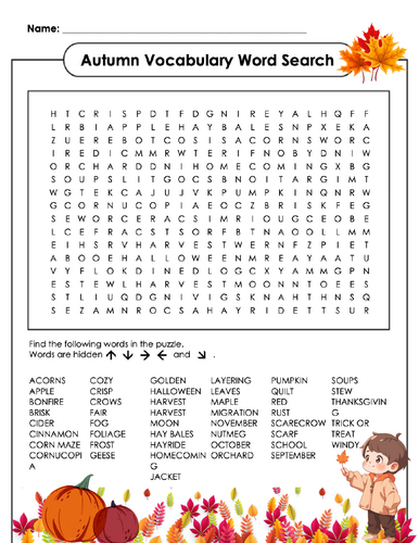 Autumn Vocabulary Word Search | Teaching Resources