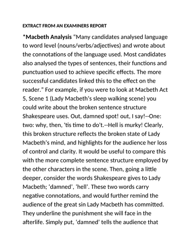GCSE ENGLISH LITERATURE: "Macbeth" Lady Macbeth's sleepwalking scene ...