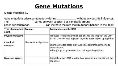 A-Level AQA Biology - Gene Mutations | Teaching Resources