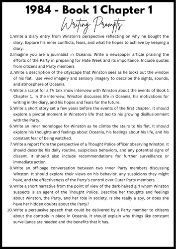 1984 Book 1 Chapter 1 Post-Reading Creative Writing Review Prompts ...