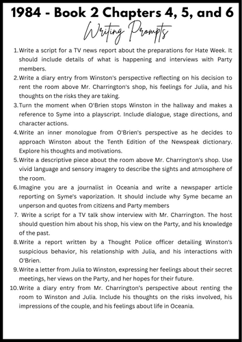 1984 Book 2 Chapters 4, 5, and 6 Post-Reading Creative Writing Prompts ...