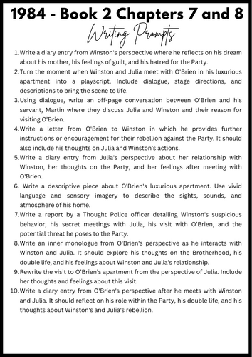 1984 Book 2 Chapters 7 and 8 Post-Reading Creative Writing Prompts ...