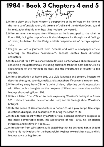 1984 Book 3 Chapters 4 and 5 Post-Reading Creative Writing Prompts ...