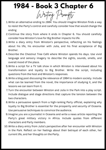 1984 Book 3 Chapter 6 Post-Reading Creative Writing Prompts | Teaching ...