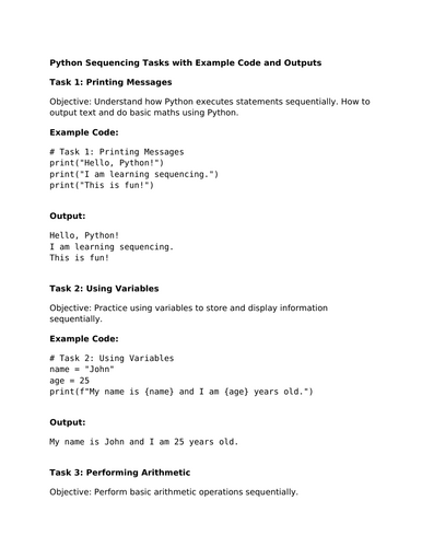 Python Beginner Sequences | Teaching Resources