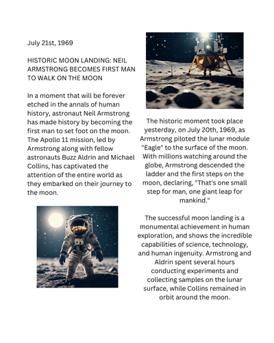Moon Landing Newspaper Report Comprehension | Teaching Resources