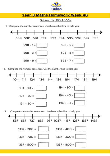 Year 3 Maths Revision Booklet - Subtraction | Teaching Resources