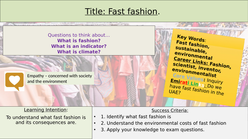 KS3 Fast Fashion Sustainability lesson (can be bought as part of a ...