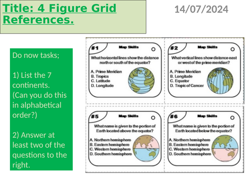 Map skills - 4 figure grid references including battleships game ...