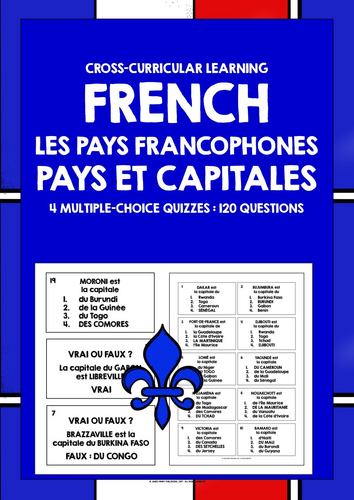 FRENCH-SPEAKING COUNTRIES & CAPITALS QUIZZES | Teaching Resources
