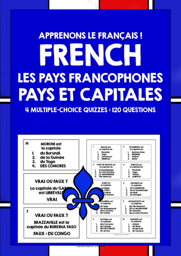 FRENCH-SPEAKING COUNTRIES & CAPITALS QUIZZES | Teaching Resources