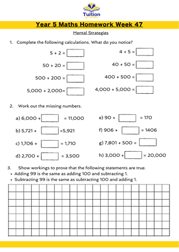 Year 5 Maths Revision Booklet - Addition | Teaching Resources