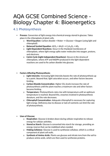 GCSE Biology - Bioenergetics | Teaching Resources