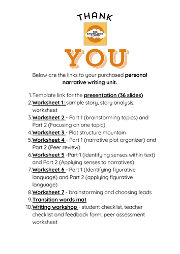 Personal Narrative English Writing Unit - Start of Year, Back to School ...