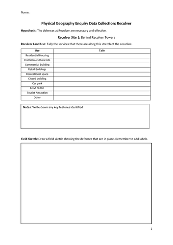 AQA Human and Physical Geography Enquiry Data Collection Booklet ...