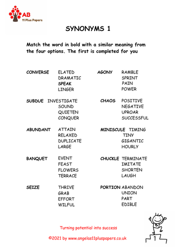 Free Synonyms Worksheet- with answers | Teaching Resources