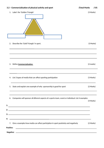OCR GCSE PE - Paper 2 - 3.2 Commercialisation | Teaching Resources