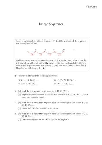 Linear Sequences | Teaching Resources