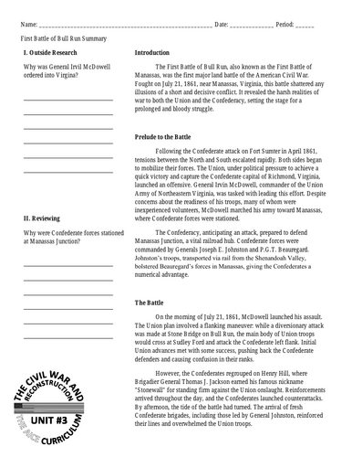First Battle of Bull Run Summary | Teaching Resources
