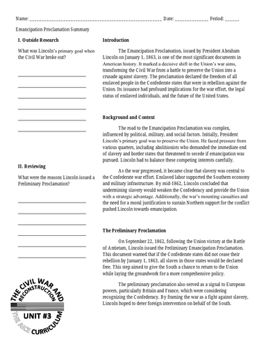 Emancipation Proclamation Summary | Teaching Resources