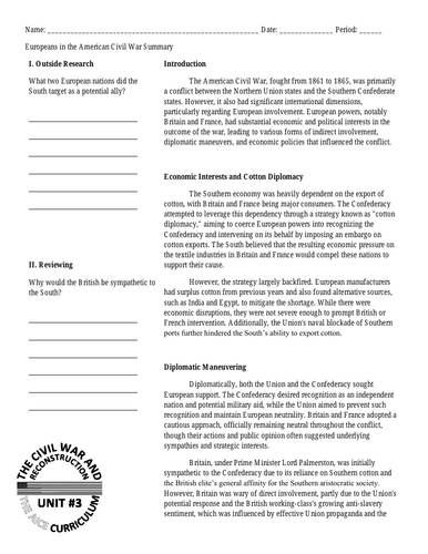 Europeans in the American Civil War Summary | Teaching Resources Europeans in the American Civil War Summary | Teaching Resources