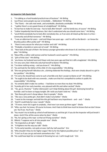 An Inspector Calls Key Quotes | Teaching Resources