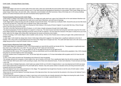 Corfe Castle - Near Place Case Study AQA A Level Geography Changing Places | Teaching Resources