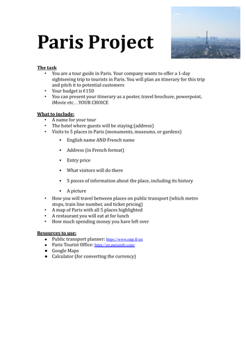 Paris Travel Research Project | Teaching Resources