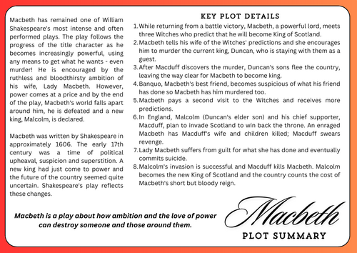 Macbeth Plot Summary | Teaching Resources