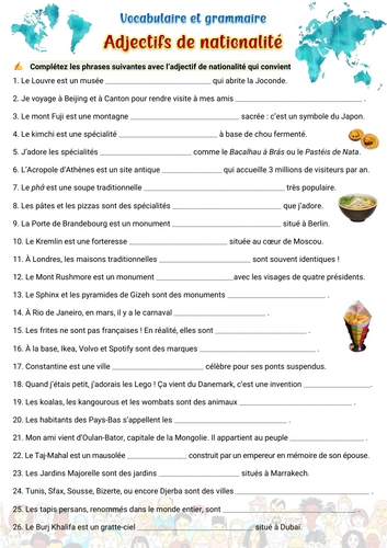(French A2) Vocabulary: nationalities (vocabulaire : adjectifs de ...