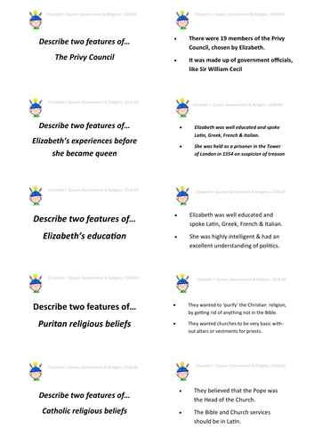 Revision Cards: The Elizabethan Age, 1558-1603 | Teaching Resources